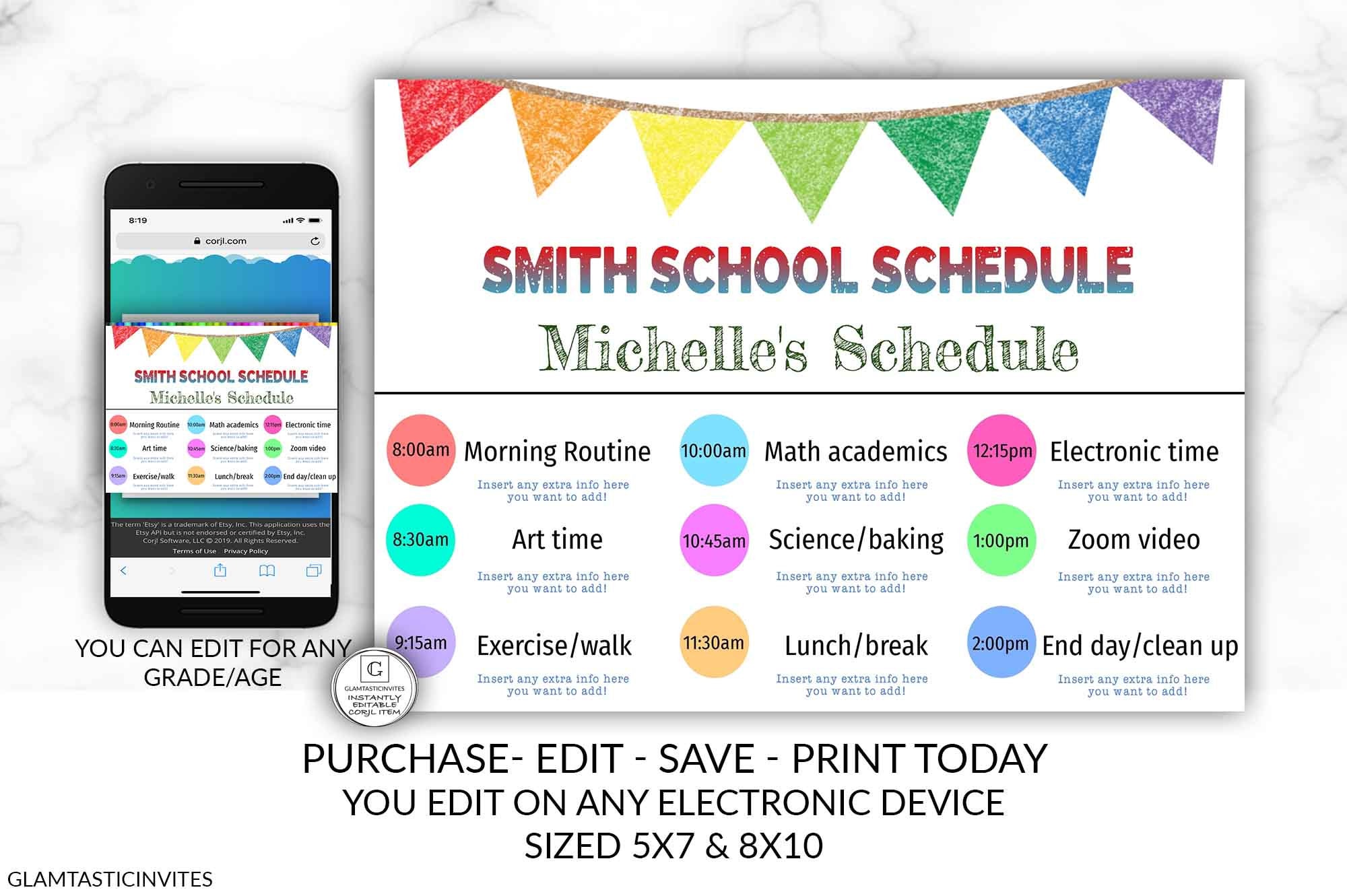 Printable Editable Homeschool Schedule Planner Template | Etsy