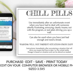 Chill Pills Label, Chill Pills, Editable Label, Printable Label ...
