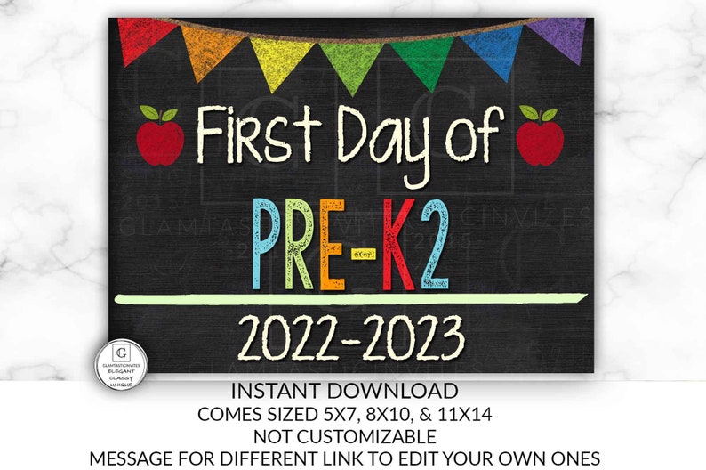 First Day of School Sign First Day of Pre-k2 Sign 2022 2023 - Etsy