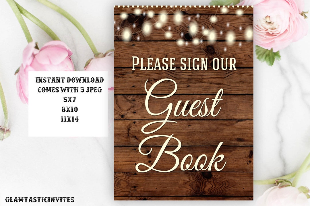 Printable Wedding Sign, Guest Book Sign, Rustic Wedding Sign, Printable ...