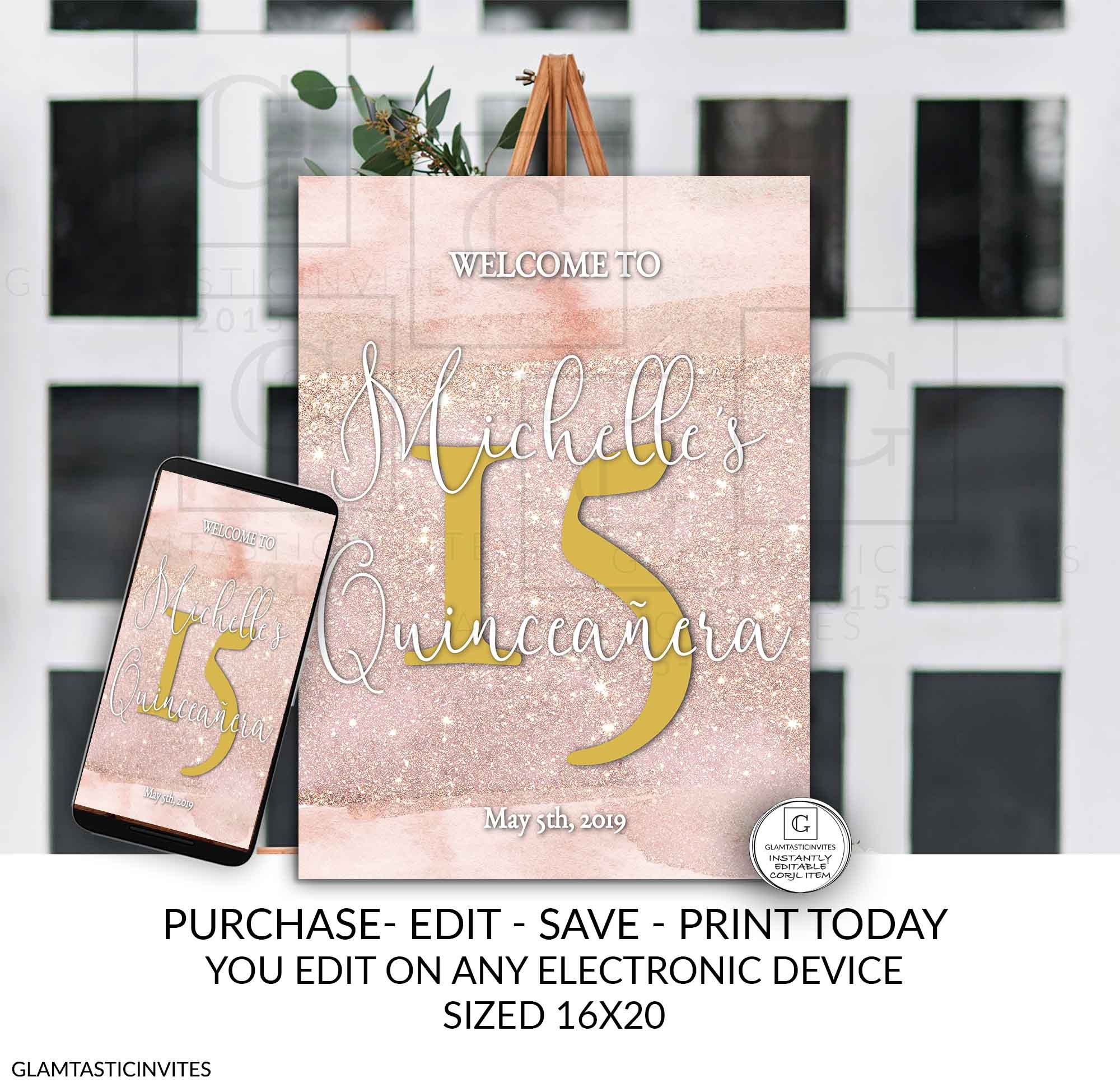 Quinceañera Welcome Sign Rose Gold 15th Birthday Welcome Sign - Etsy