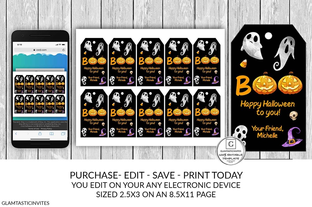 Editable Halloween Tags Trick or Treat Favor School Church Tags ...