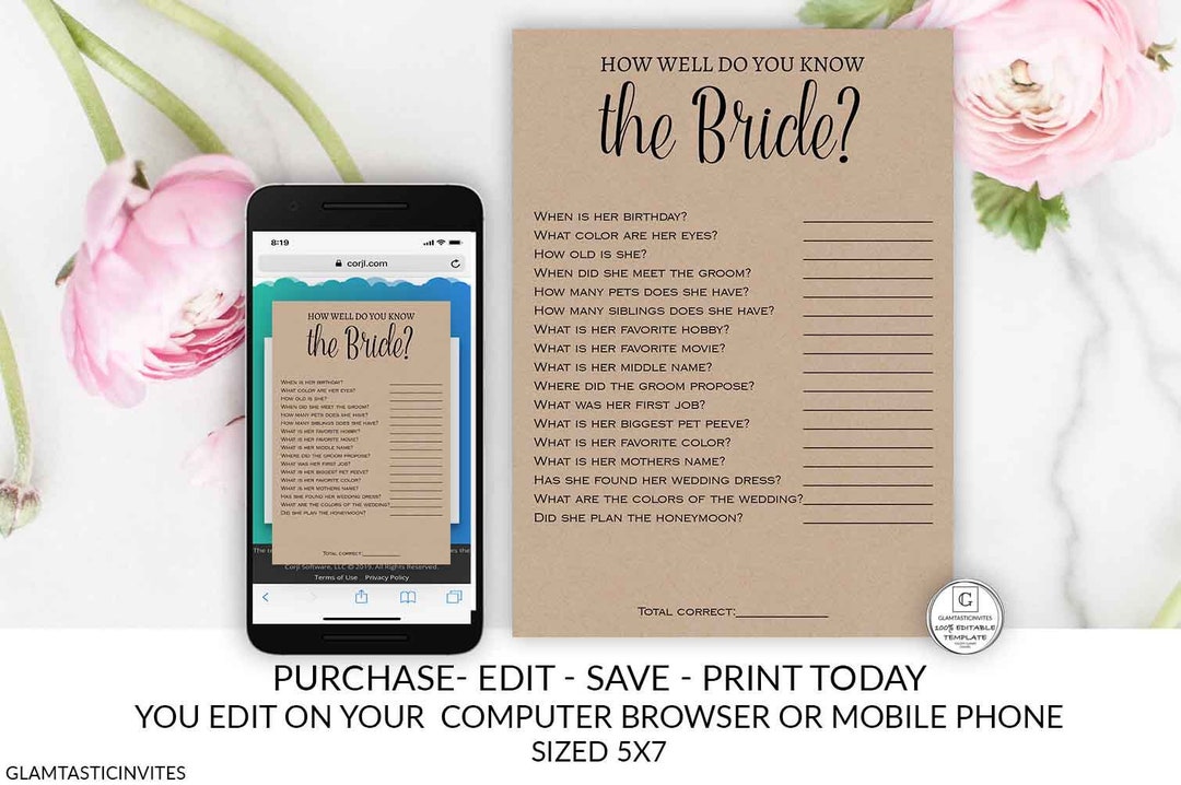 How Well Do You Know the Bride Game, Instant Download, Editable ...