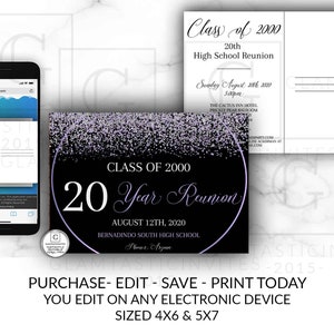 School Reunion Invitation, Class of Invitation Template, Edit Reunion ...