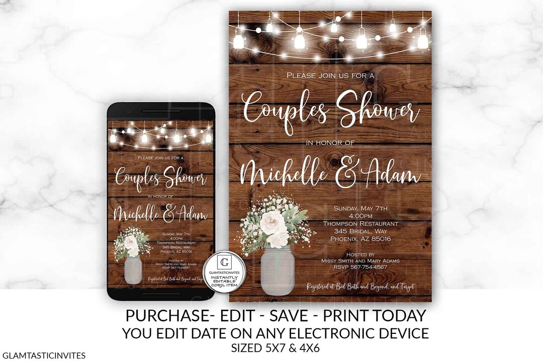 Rustic Couples Shower Invitation Country Couples Shower Invite Editable ...