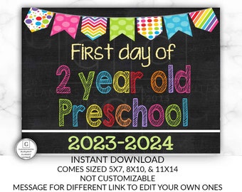 First Day of 2 Year Old Preschool Sign Instant Download First - Etsy
