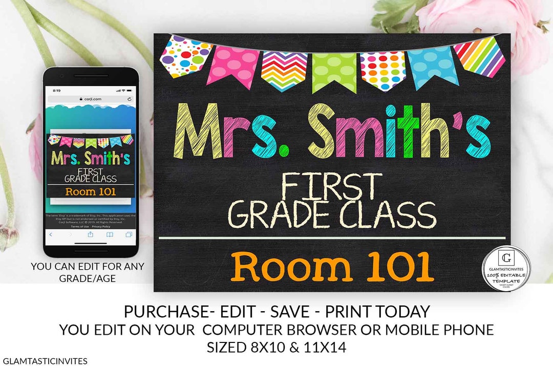 Teacher Door Sign Template, Teacher Name Sign, Classroom Decor ...