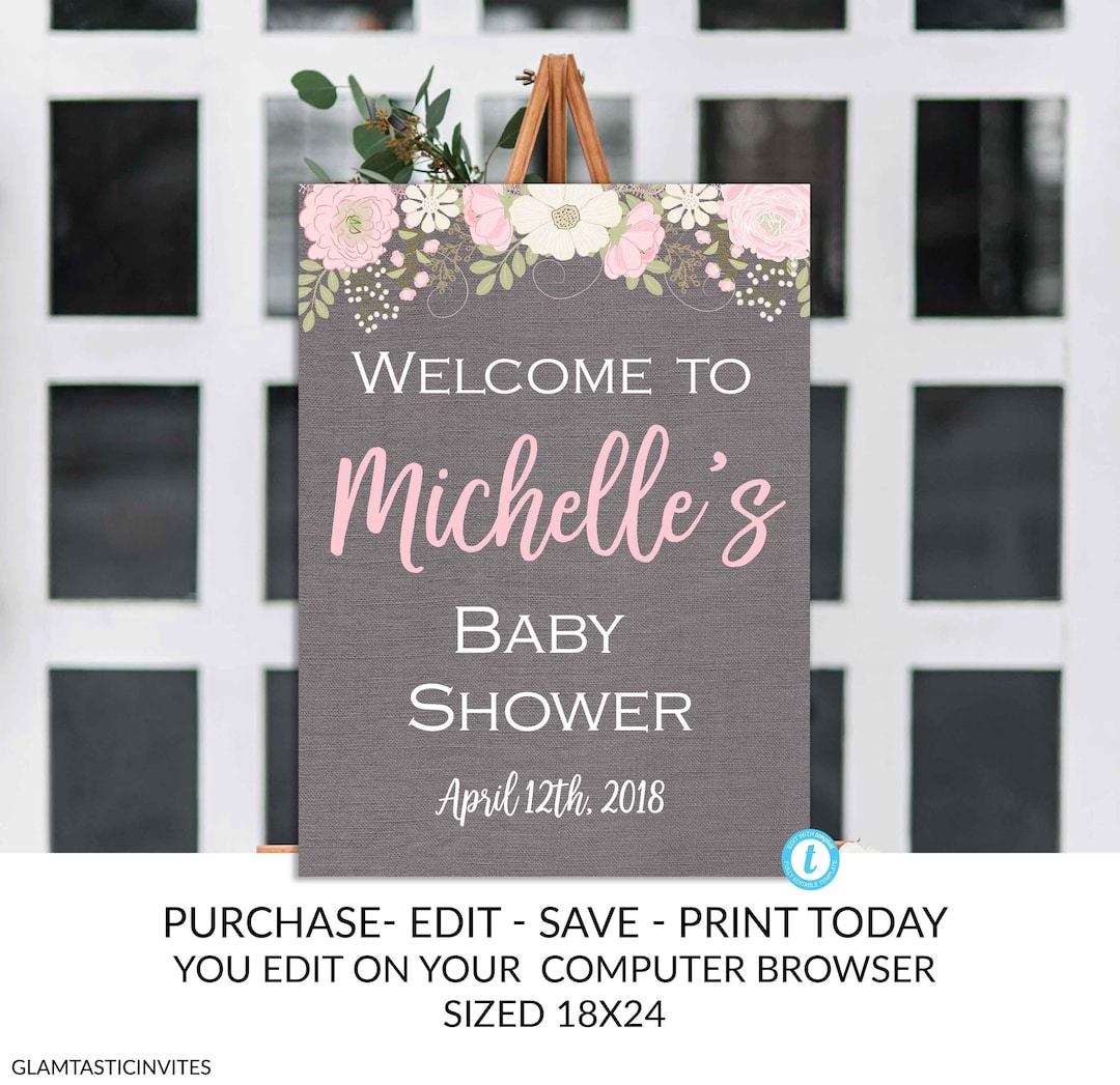 Baby Shower Sign, Floral Baby Shower Sign, Rustic Baby Shower Sign ...