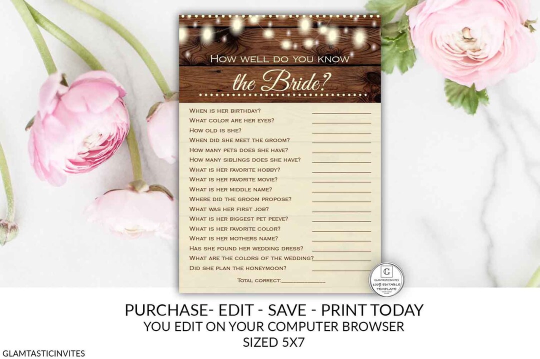 How Well Do You Know the Bride Game, Rustic How Well Do You Know the ...