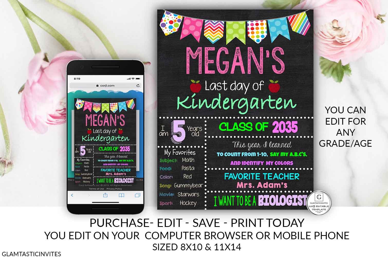 Girl Last Day of Kindergarten Sign Last Day School Chalkboard - Etsy