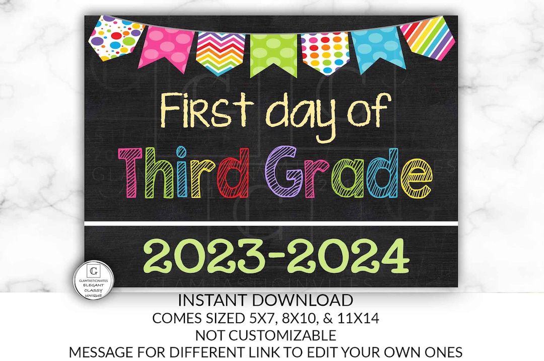 First Day of Third Grade Chalkboard Sign First Day School - Etsy