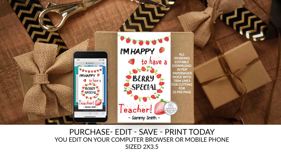 Editable Berry Special Teacher Tag Template First Day Back to School ...