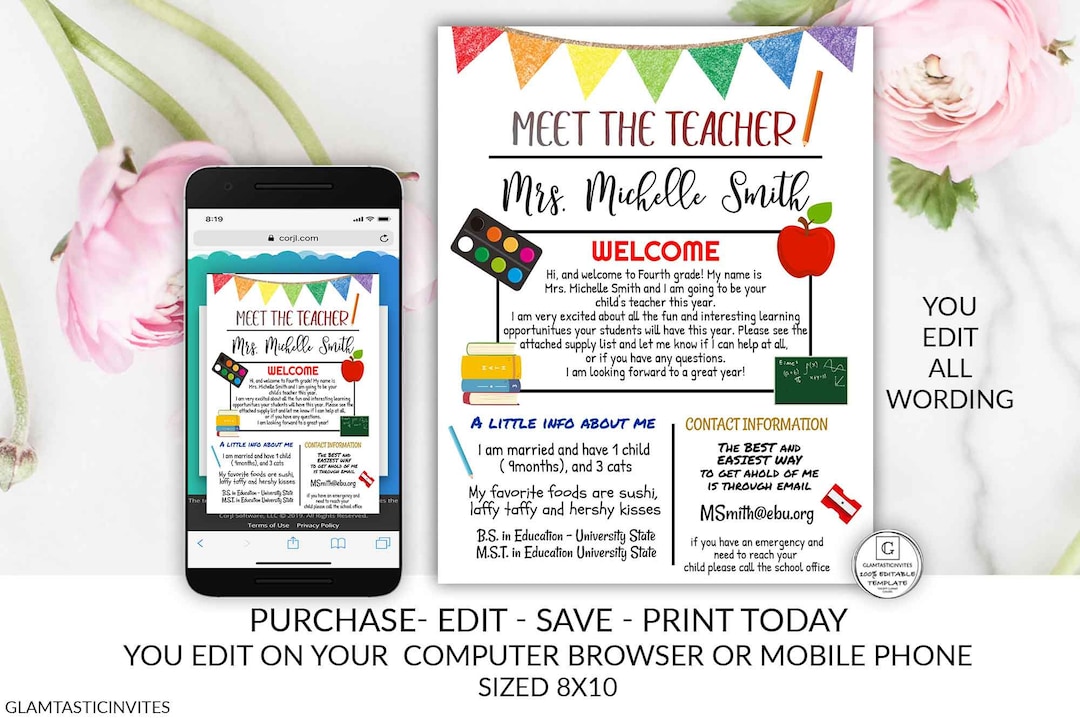 Meet the Teacher Template, Welcome Back to School Note, Parent Teacher ...