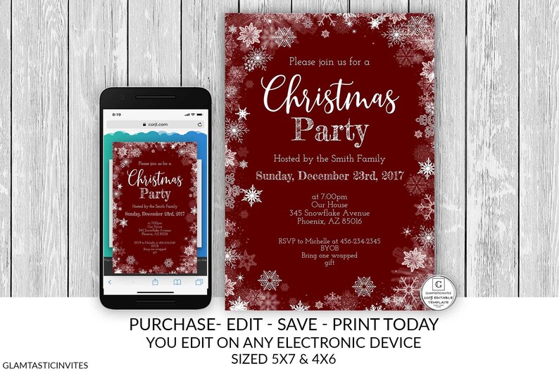 Editable Red Christmas Party Invitation Template Holiday | Etsy