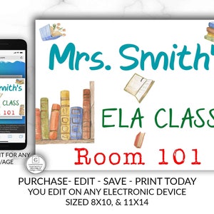 ELA Teacher Classroom Sign Template Instant Download Editable Printable ...