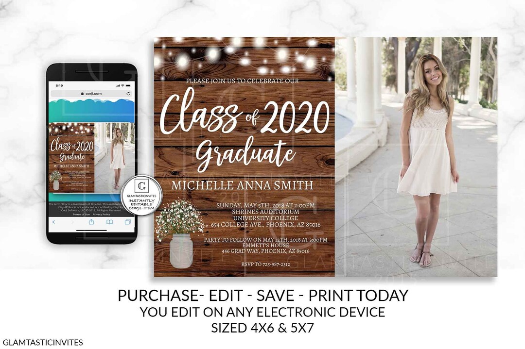 Rustic Graduation Invitation Template, Instant Download, Rustic ...