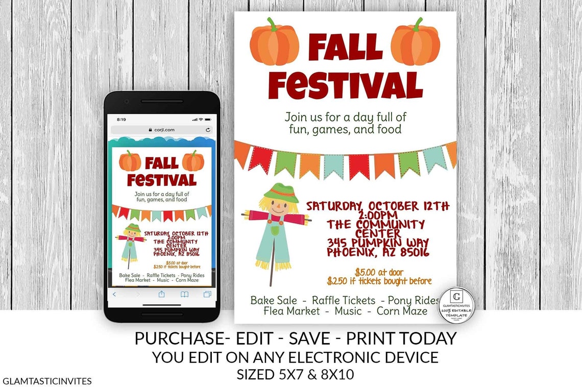 Fall Festival Flyer Template Invitation Editable Printable | Etsy