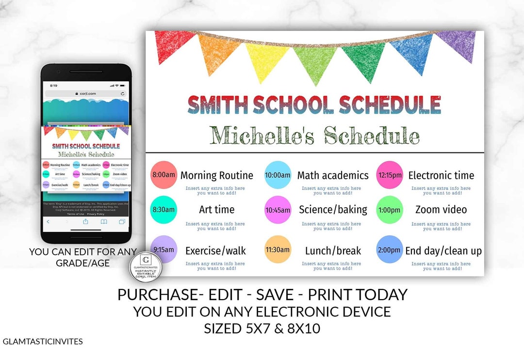 Printable Editable Homeschool Schedule, Planner Template, Instant ...