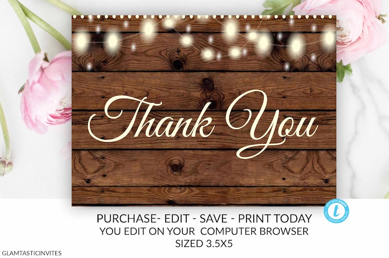 Rustic Thank You Card Template Barn Wood Wedding Thank You | Etsy