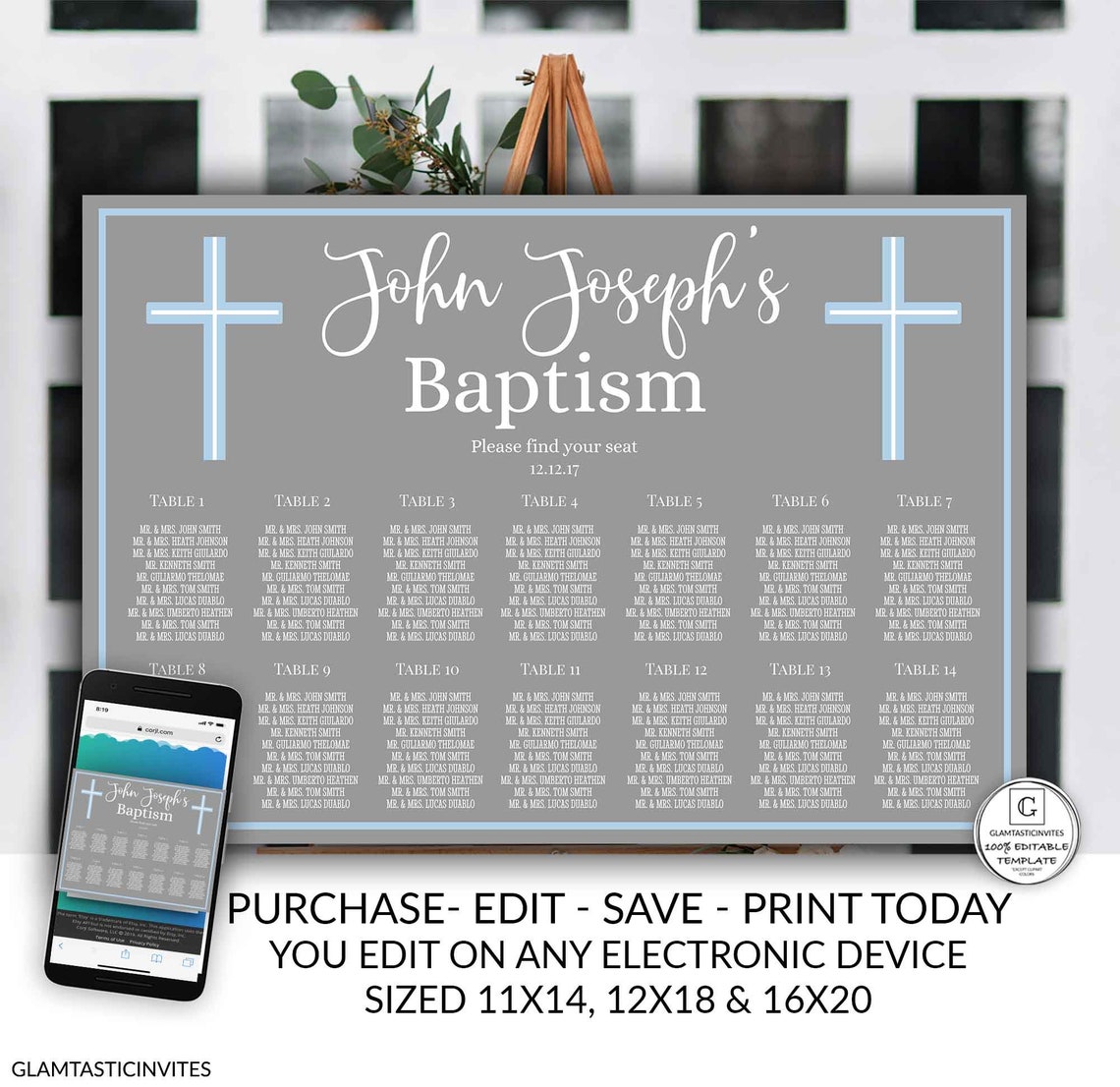 Editable Baptism Seating Chart Religious Seating Chart | Etsy