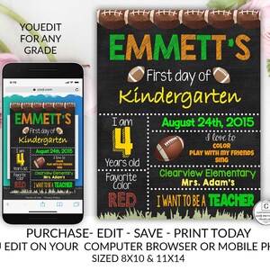 Editable Football Boy Back to School Sign First Day of School Sign 1st ...
