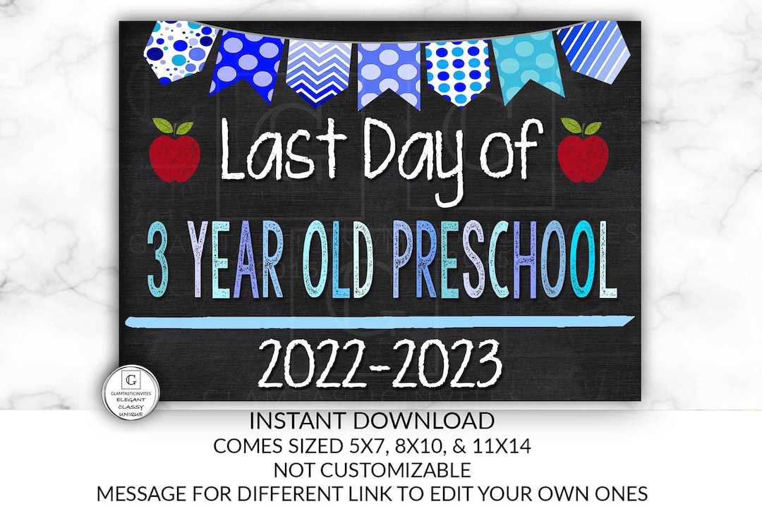 Last Day of School Sign Last Day of 3 Year Old Preschool - Etsy