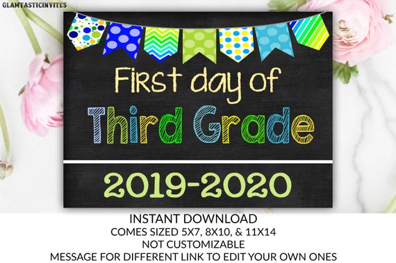 First Day of Third Grade Sign Instant Download First Day of - Etsy
