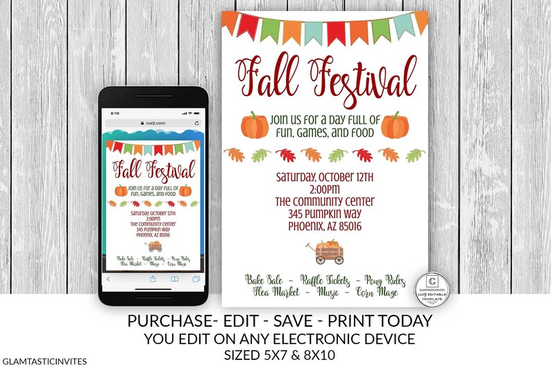 Fall Festival Flyer Template Invitation Editable Printable - Etsy