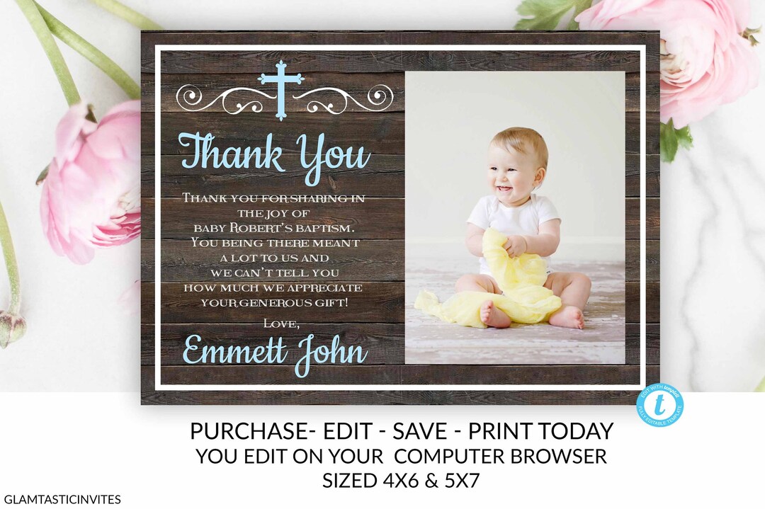 Baptism Thank You, Baptism Thank You Printable, Baptism Template, Thank ...