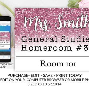 Pink Glitter Teacher Door Sign Template Printable Editable - Etsy