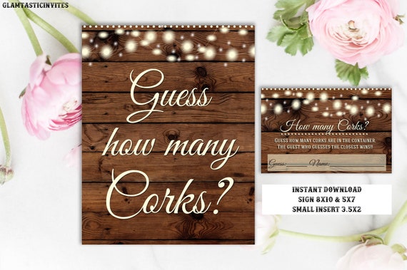 How Many Corks Game, Guess How Many Corks, Rustic Shower Game, Rustic ...