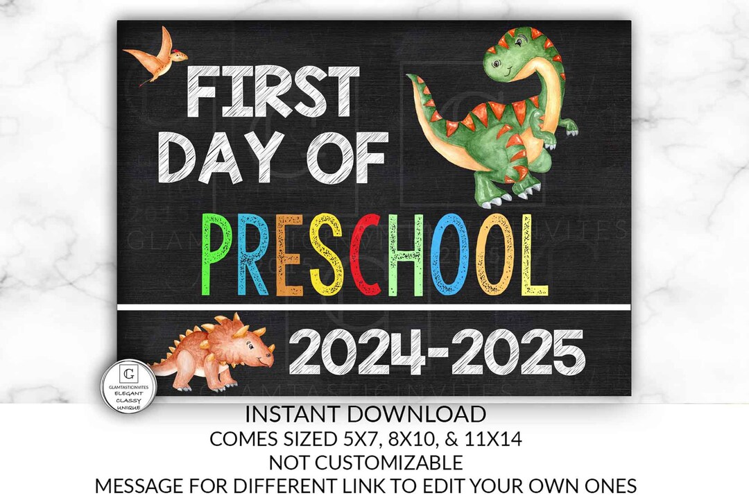 Dinosaur First Day of Preschool Sign, Instant Download, Dinosaur ...