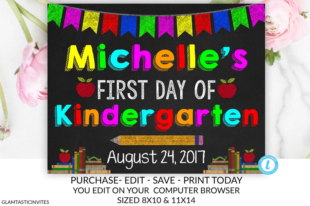 First Day of School Sign, Back to School, Printable Chalkboard Poster ...