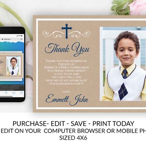 Boy Kraft First Communion Thank You Card 1st Communion Thank You ...