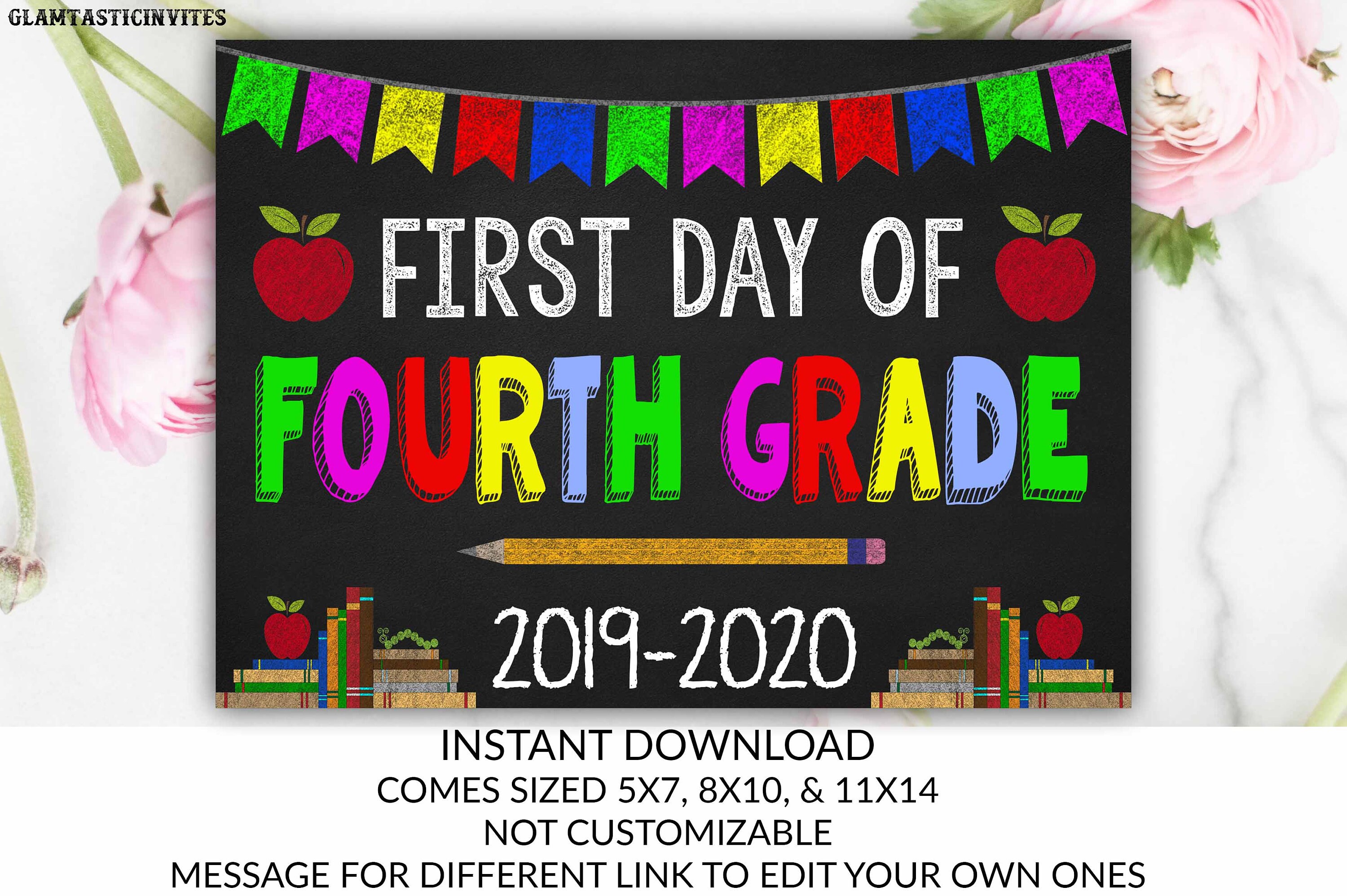 First Day of Fourth Grade Sign Instant Download First Day of | Etsy
