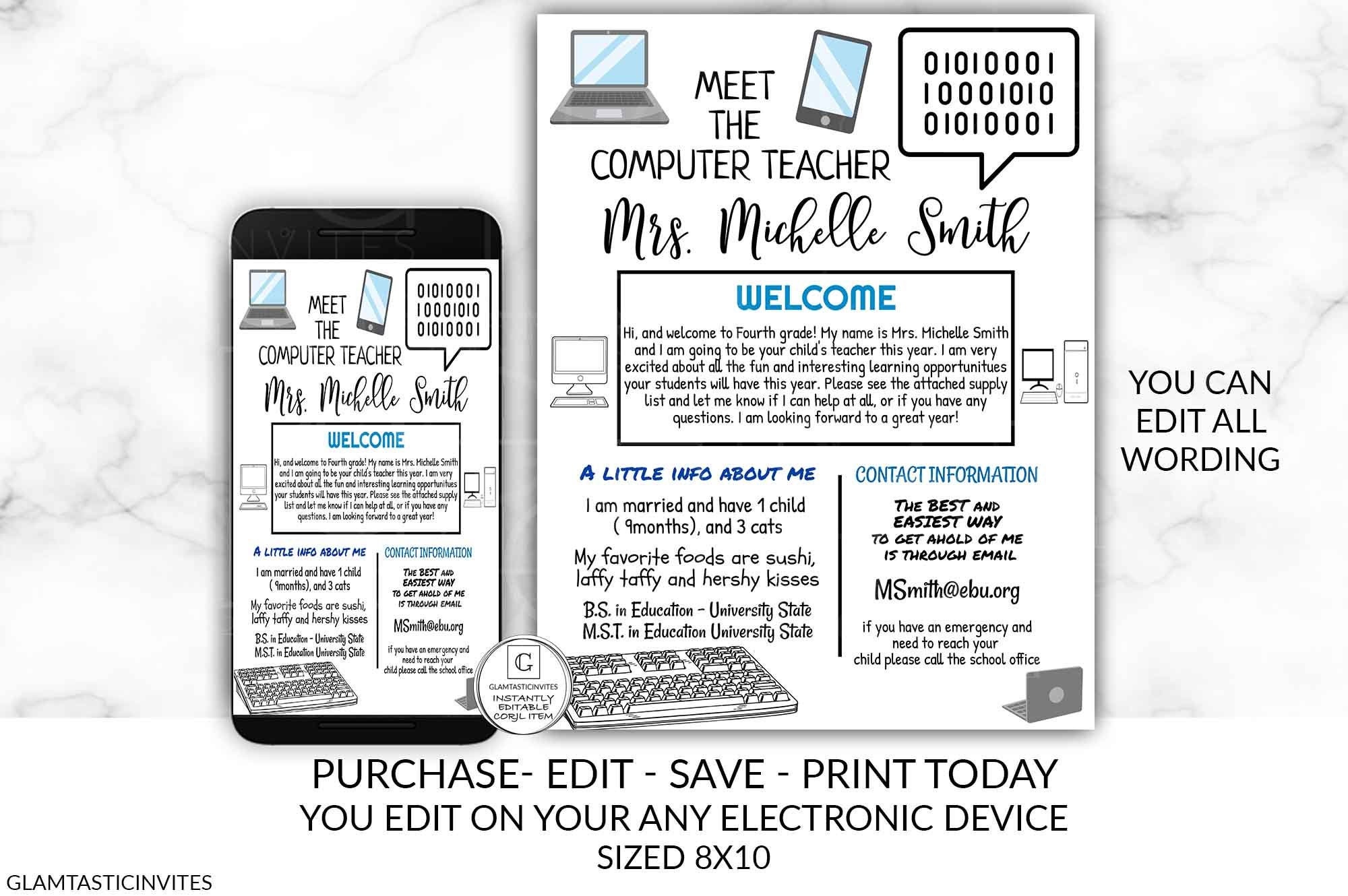 Meet the Computer Teacher Template Welcome Back to School | Etsy