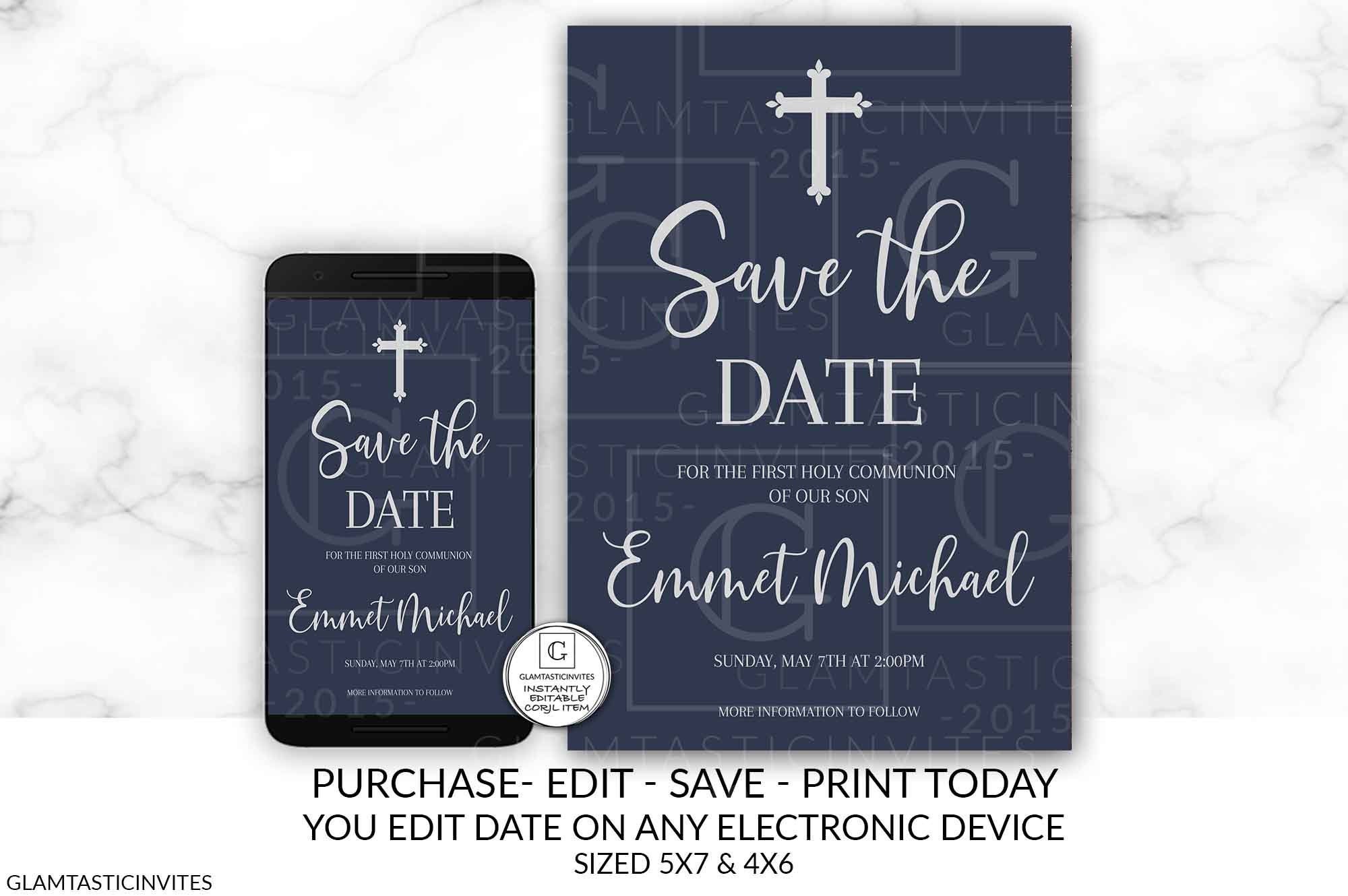 Navy Blue Silver Rustic Save the Date First Communion | Etsy