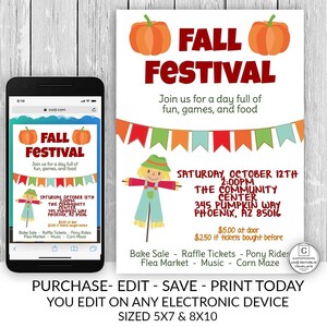Fall Festival Flyer Template Invitation Editable Printable Thanksgiving ...