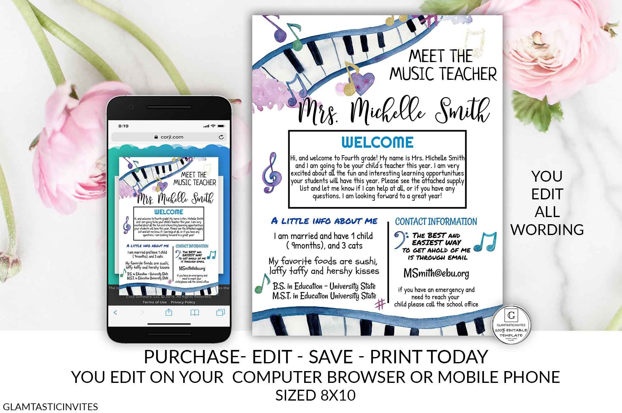 Meet the Music Teacher Template Welcome Back to School Note | Etsy