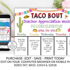 Taco Teacher Appreciation Chalkboard Sign Template, Template, Editable ...