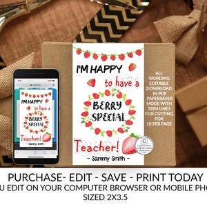 Editable Berry Special Teacher Tag Template First Day Back to School ...