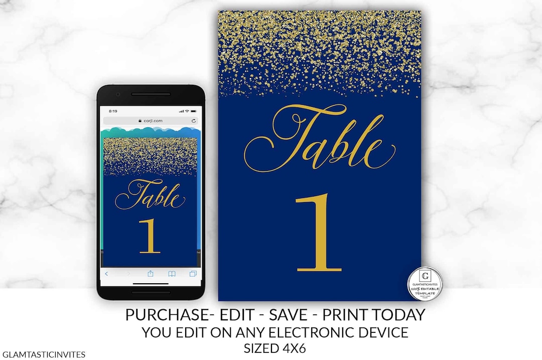Royal Blue Gold Table Numbers, Wedding Table Numbers, Printable Table ...