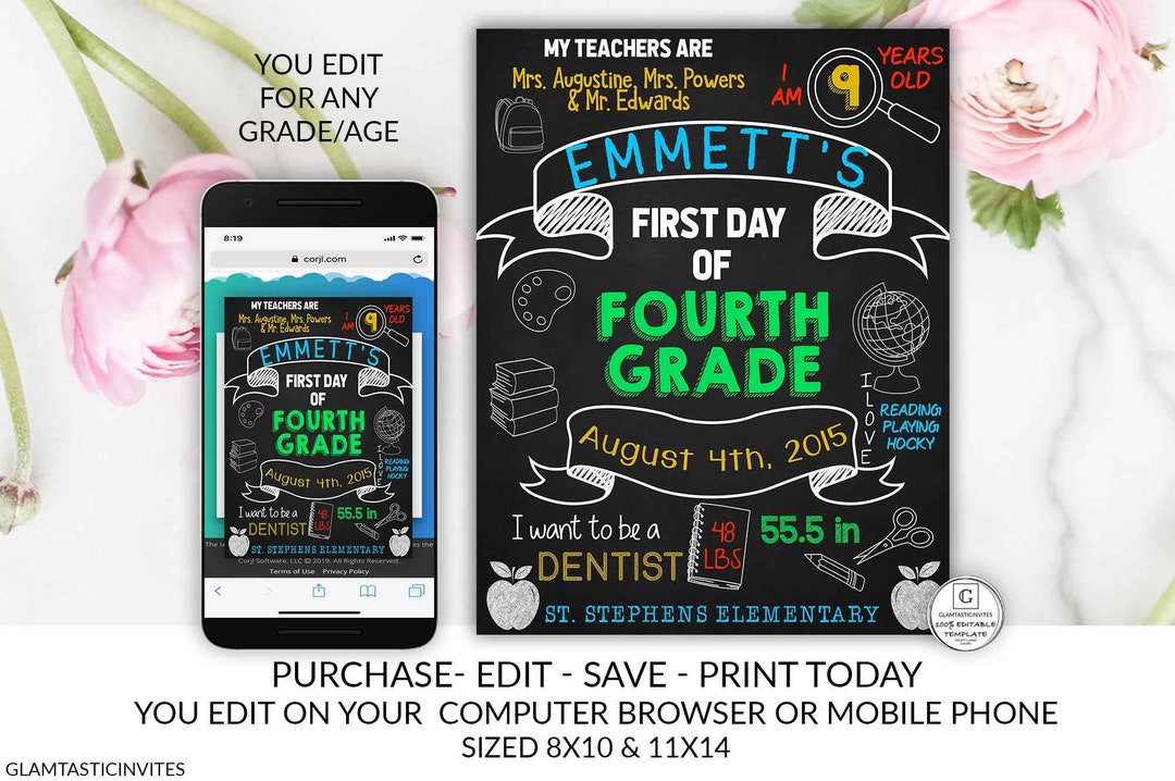 Editable Boy Back to School Sign First Day of School Sign 1st Day of ...