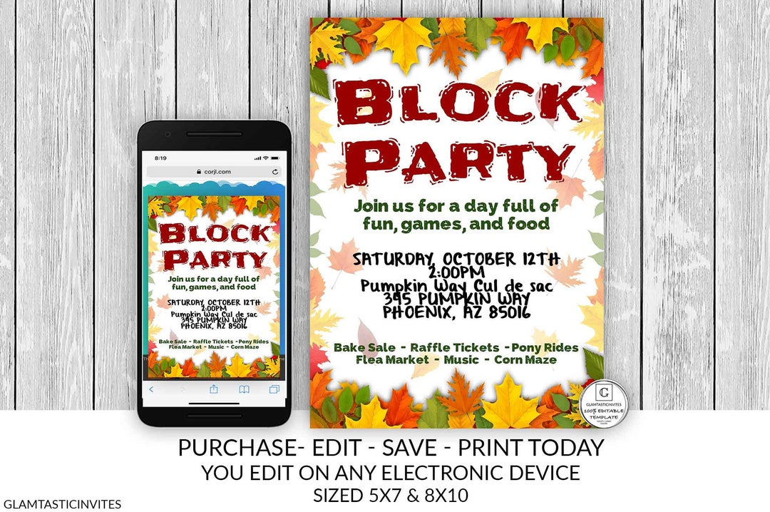 Fall Block Party Festival Flyer Template Invitation Editable Printable ...