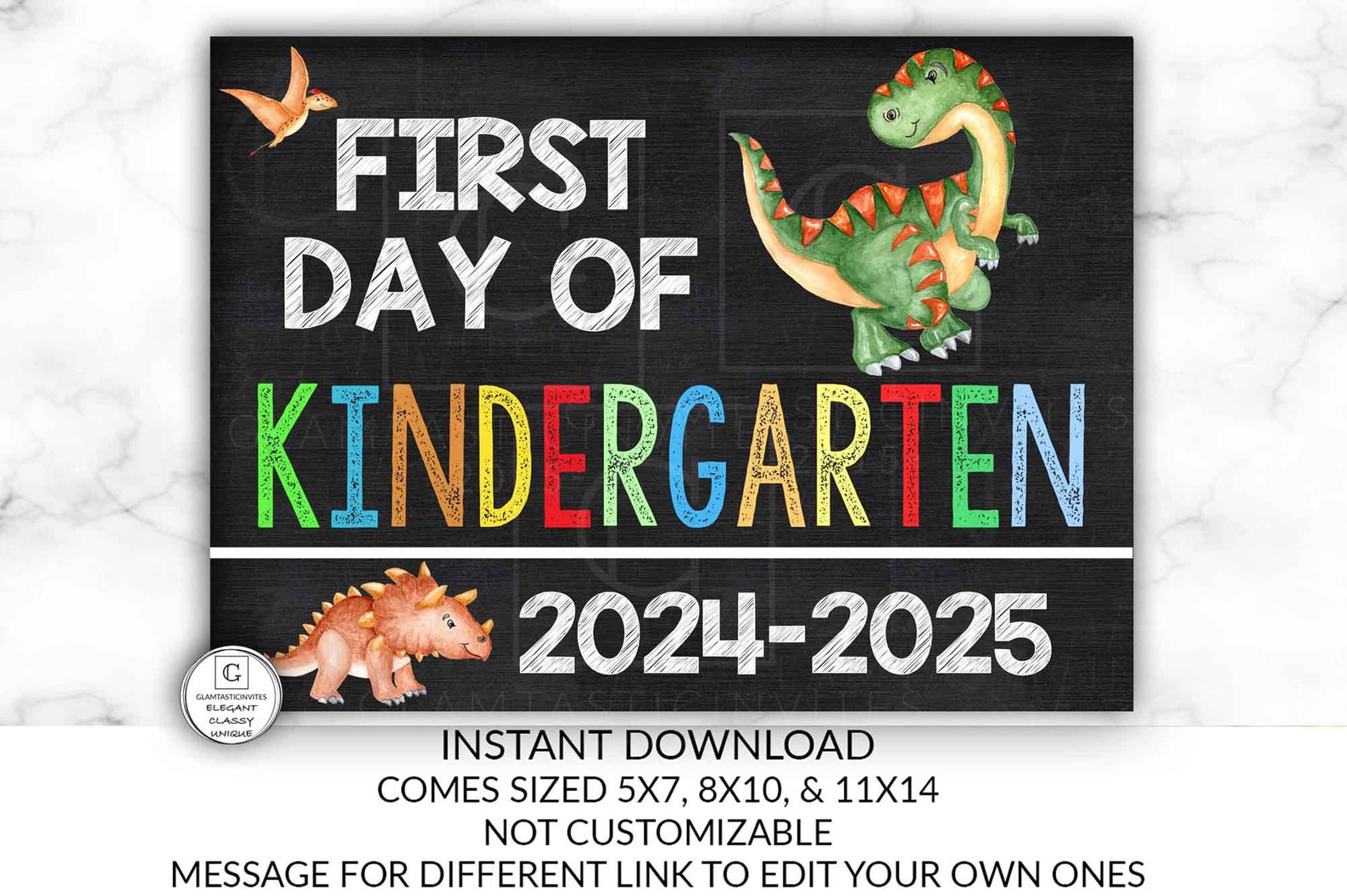 Dinosaur First Day of Kindergarten Sign, Instant Download, Dinosaur ...