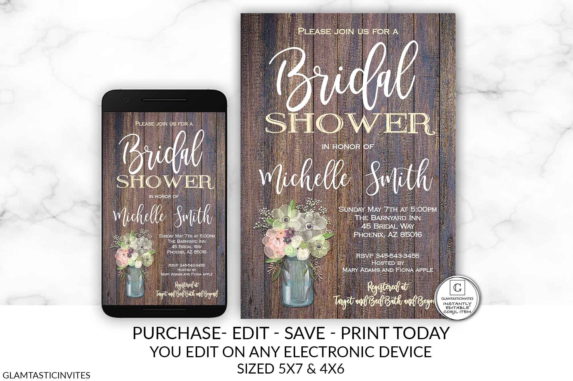 Rustic Bridal Shower Invitation Template Rustic Invitation - Etsy