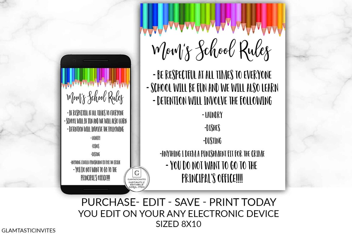 Editable Homeschool Rules Mom School Rules Classroom Rules - Etsy