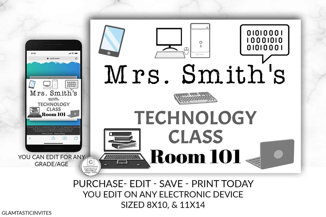 Computer Teacher Classroom Sign Template Instant Download Editable ...