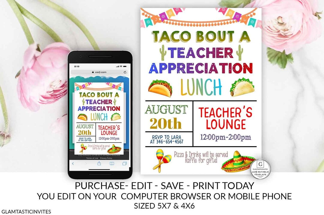 Taco Bout Teacher Appreciation School Luncheon Lunch Invitation ...