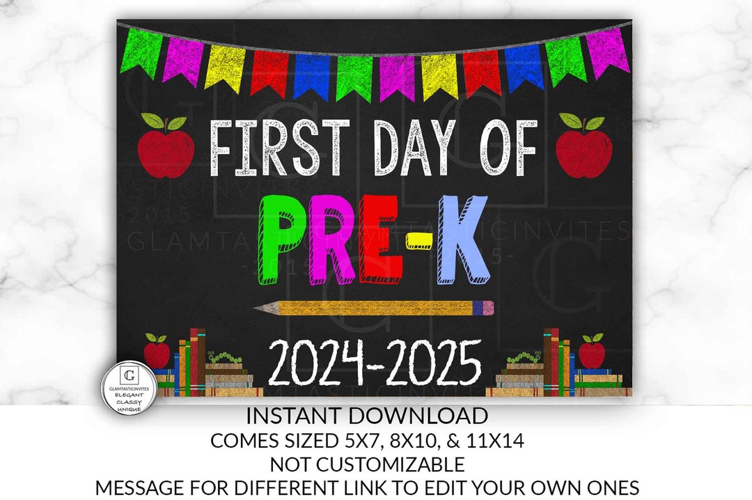 First Day of School Sign, First Day of Pre-k Sign, School Chalkboard ...